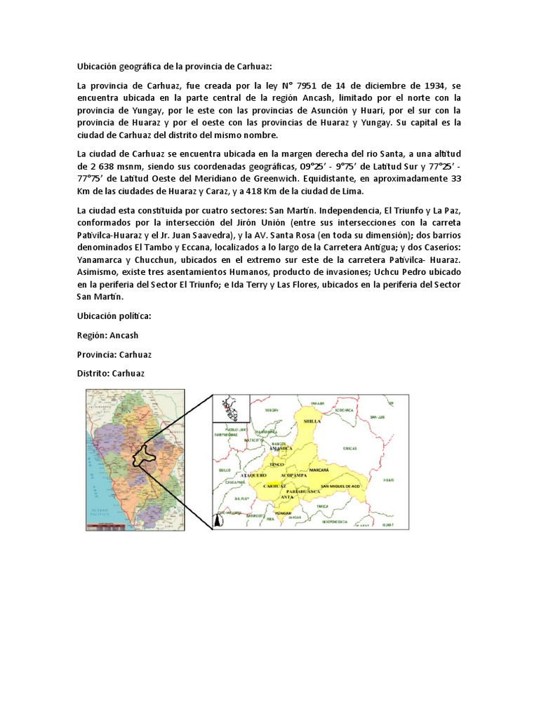 Ubicación Geográfica de La Provincia de Carhuaz | PDF