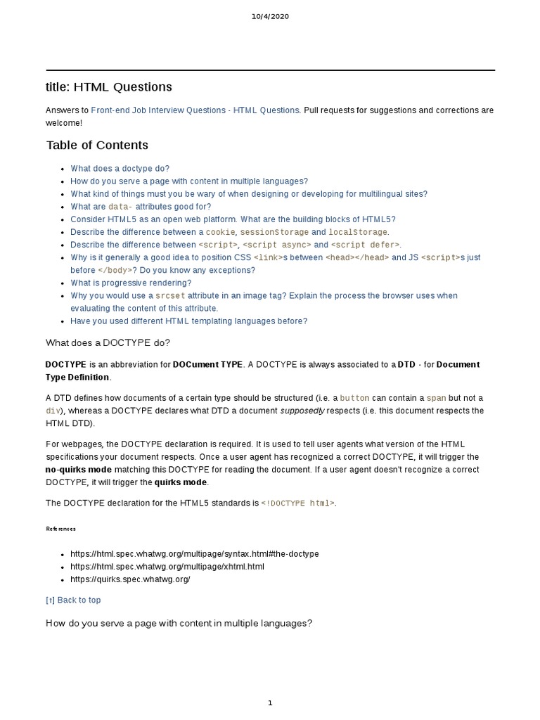 HTML Questions | PDF | Html5 | Html