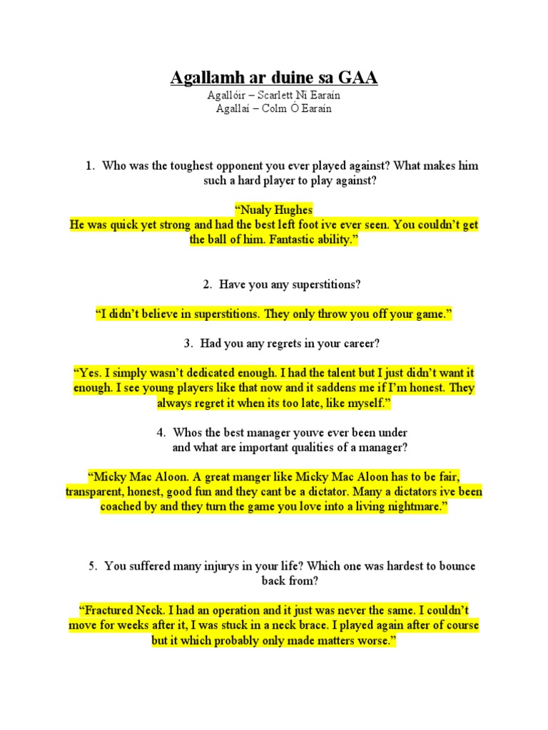 Interview Gaa | PDF | Athletic Sports | Football Codes