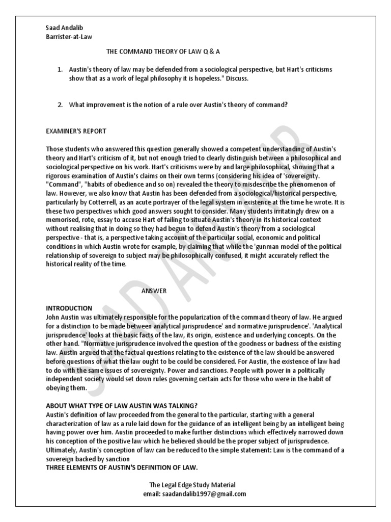 The Command Theory of Law Q & A Final PDF | PDF | Jurisprudence ...