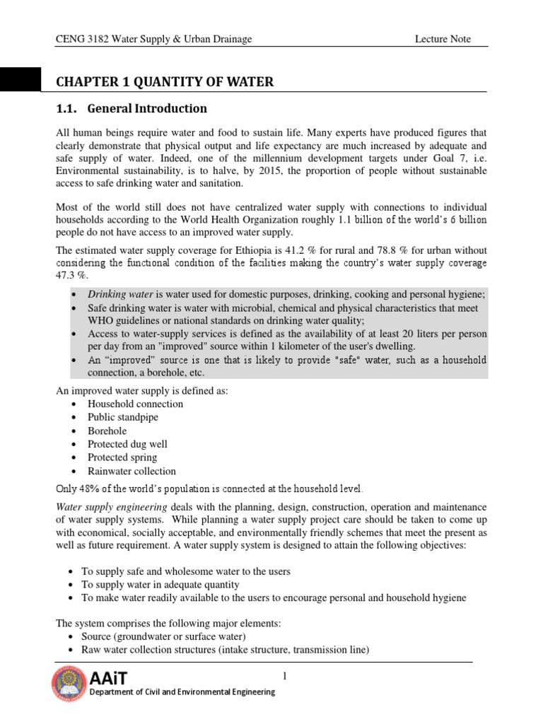 Chapter 1 - Quantity of Water | PDF | Drinking Water | Water Supply