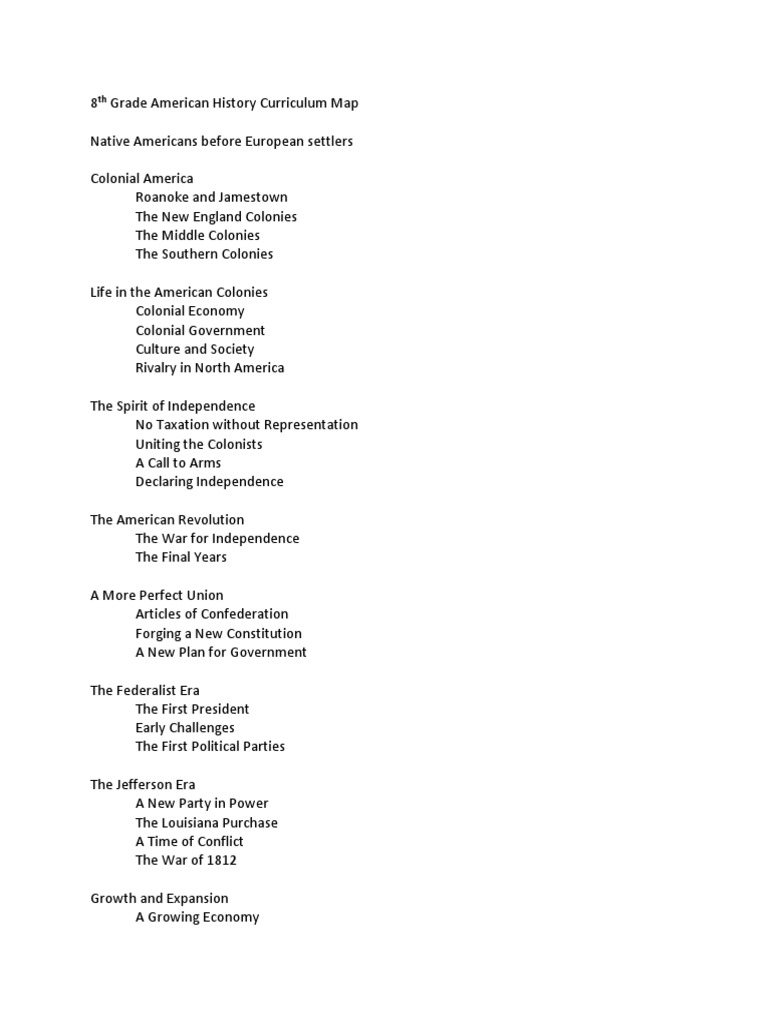 8th Grade American History Curriculum Map | PDF | Reconstruction Era ...