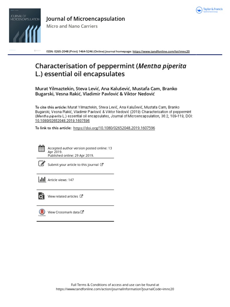 Characterisation of Peppermint Mentha Piperita L Essential Oil ...