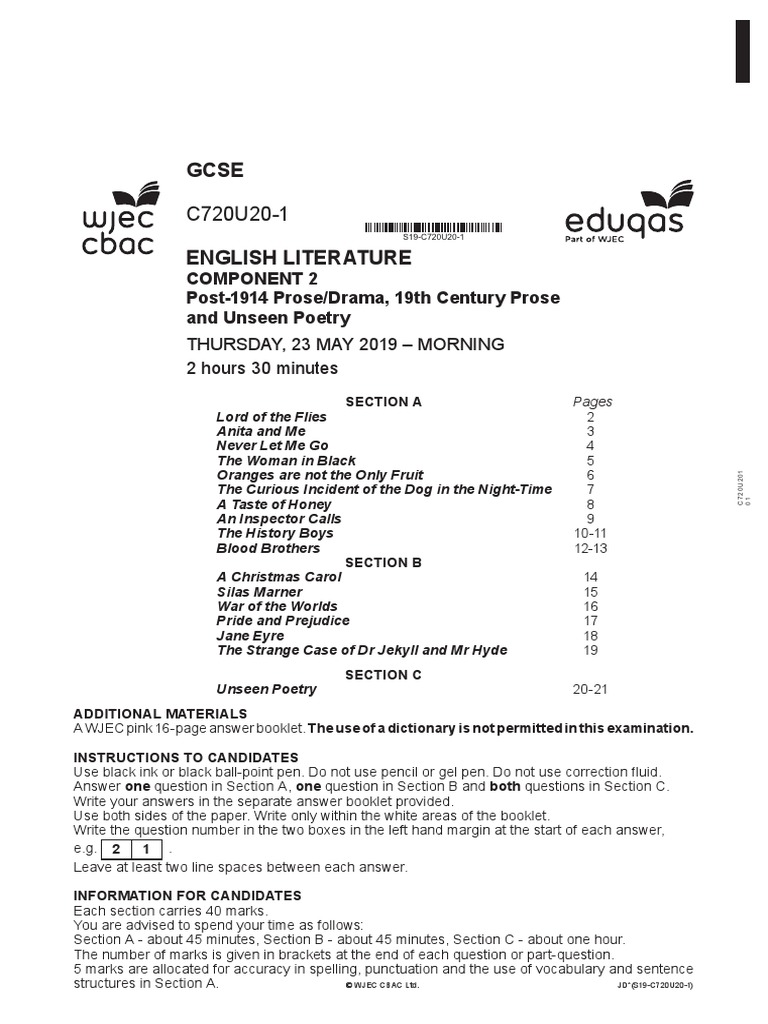 WJEC/Educas English Literature Paper 1 2019 | PDF | Tiny Tim (A ...
