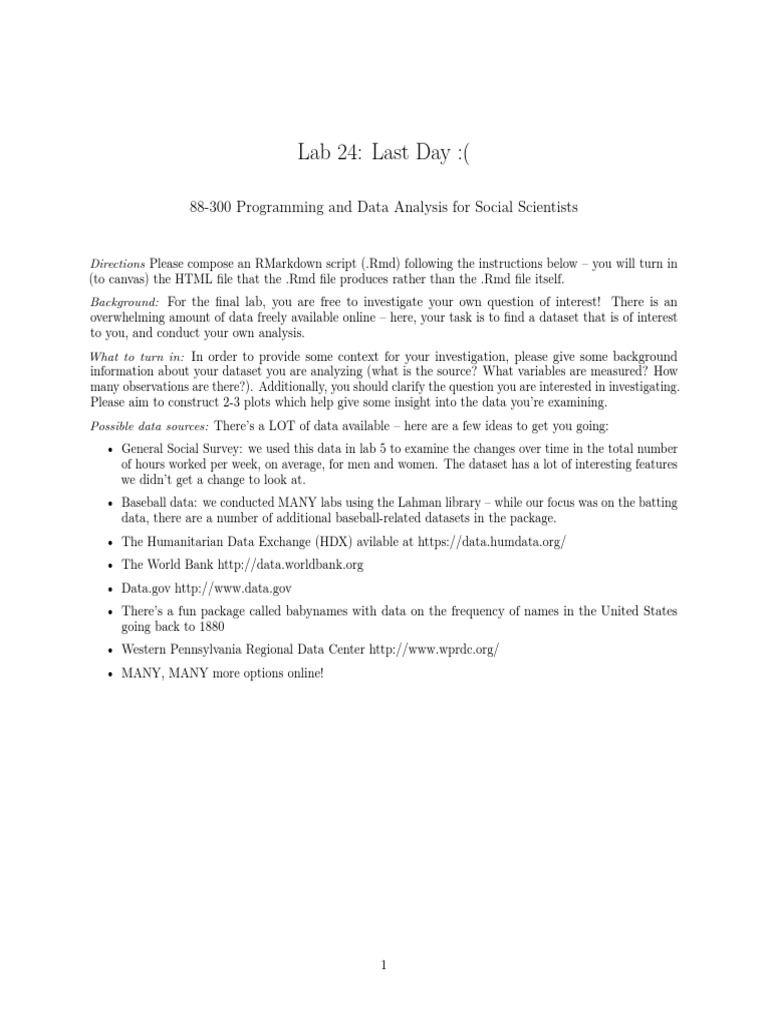 Lab 24: Last Day: (: 88-300 Programming and Data Analysis For Social ...