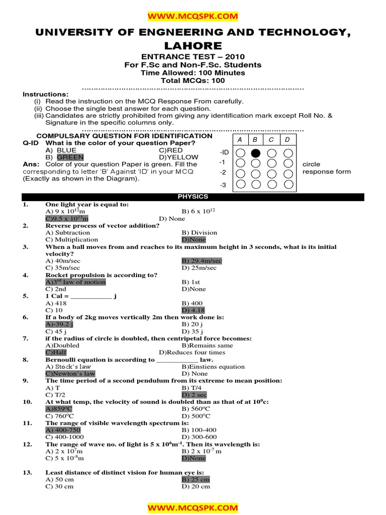 ECAT Past Paper 2010 | PDF | Ether | Series And Parallel Circuits