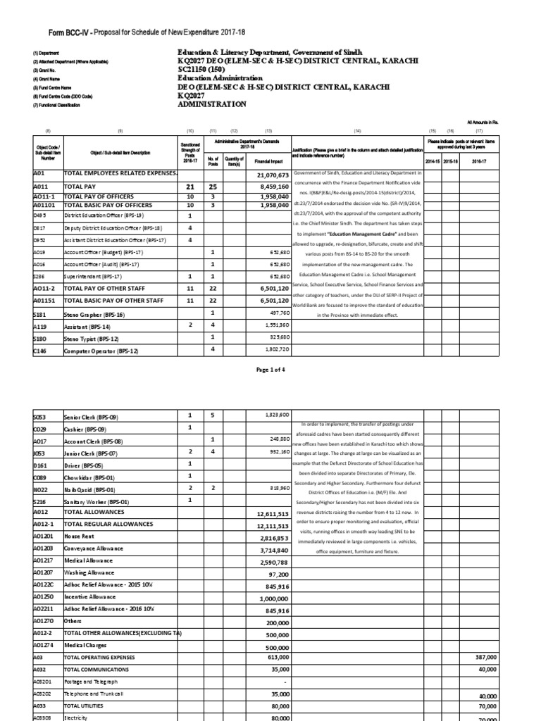 Form BCC-IV - Proposal For Schedule of New Expenditure 2017-18 | PDF ...