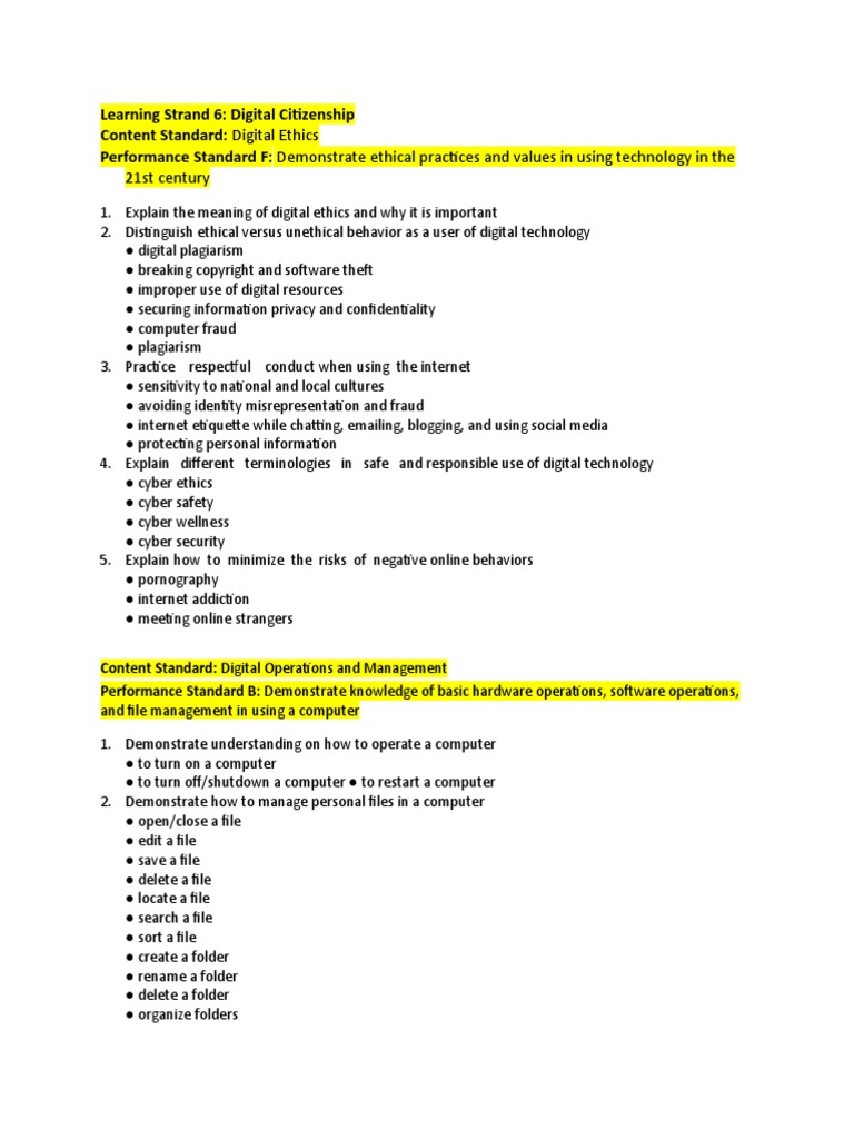 Learning Strand 6 - Most Essential Competencies | PDF