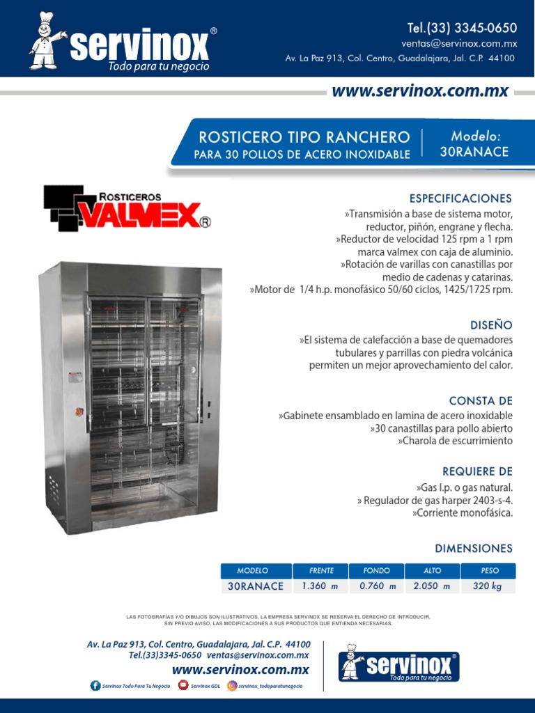 Rosticero Tipo Ranchero para 30 Pollos en Acero Inoxidable Valmex ...