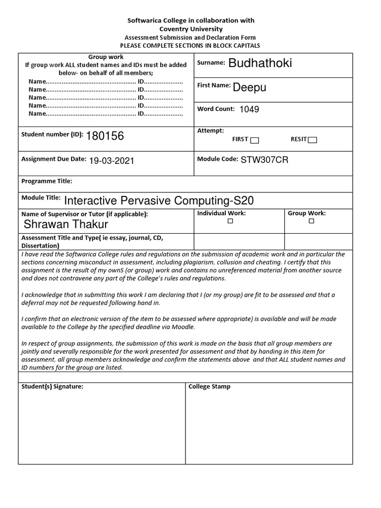 Coursework Submission Declaration Form | PDF | Business