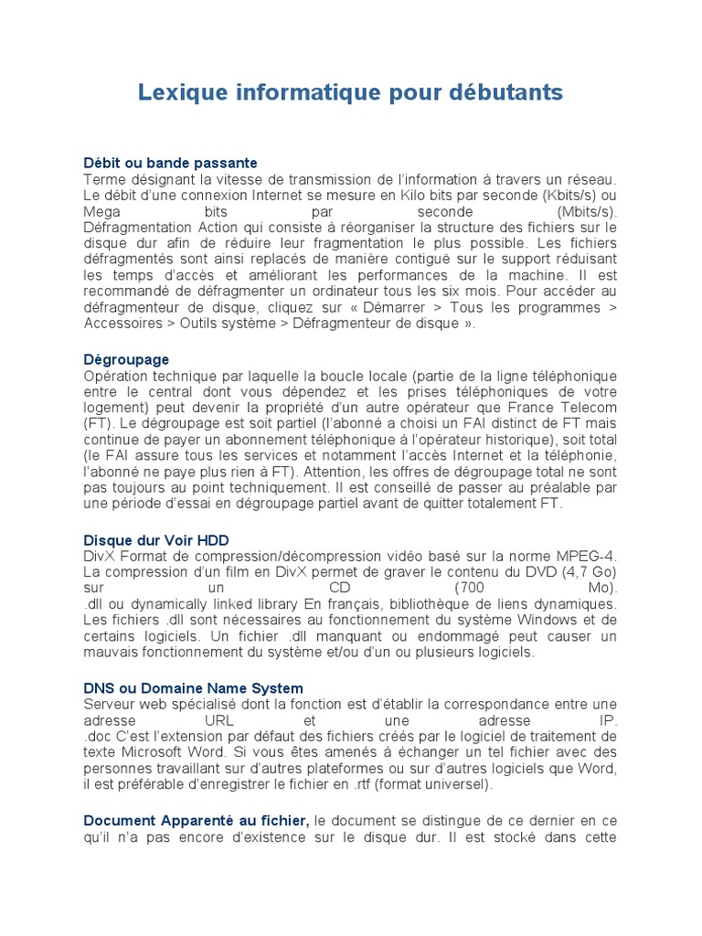 Lexique Informatique | PDF | DVD | Répertoire (informatique)