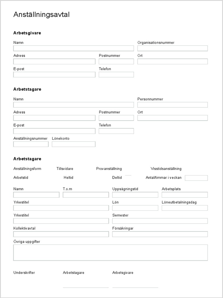 Gratis Anstallningsavtal | PDF