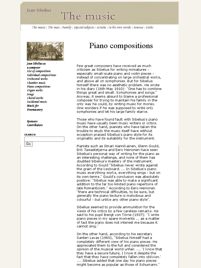 Sibelius's Piano Compositions Explained | PDF | Chamber Music | Tempo