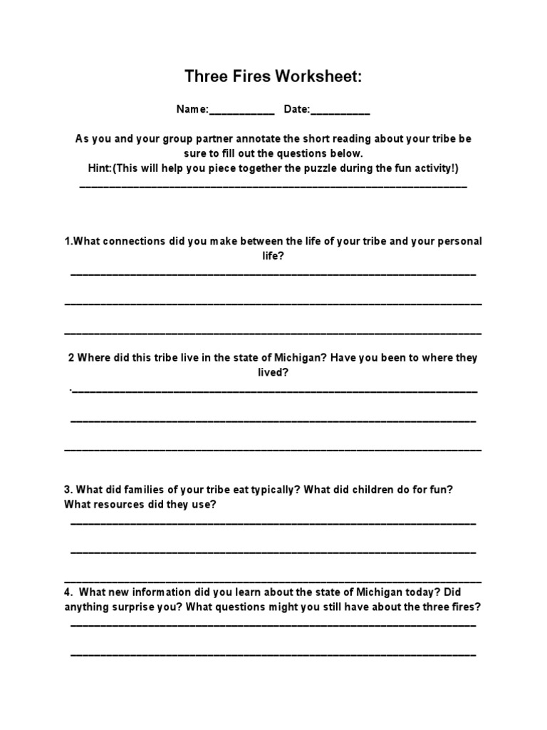 Three Fires Worksheet | PDF
