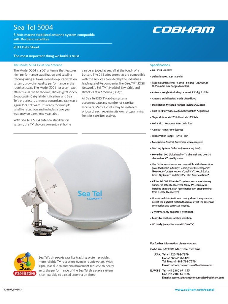 Sea Tel 5004 Satellite Tv Data Sheet 1 Стр | PDF | Satellite Television ...