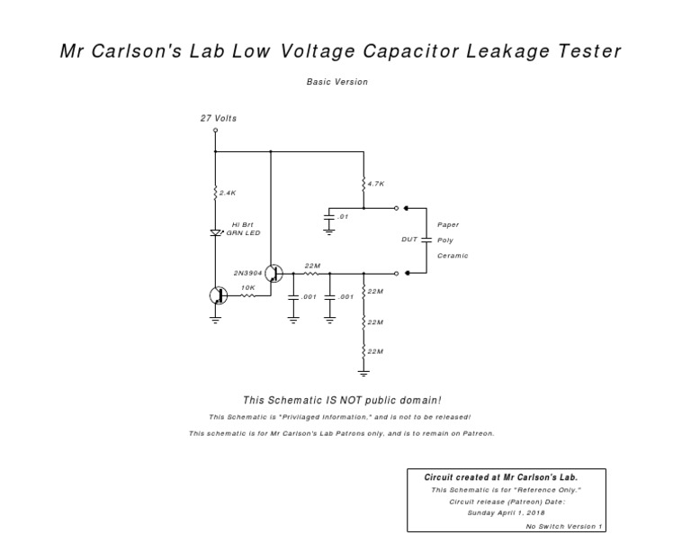 MR Carlson's Lab Low Voltage Capacitor Leakage Tester: Basic Version | PDF