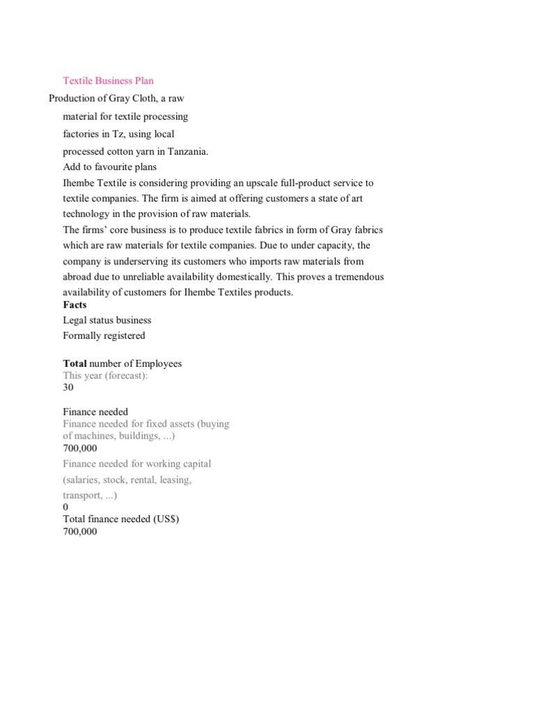 Textile Business Plan Overview | PDF | Textiles | Cotton