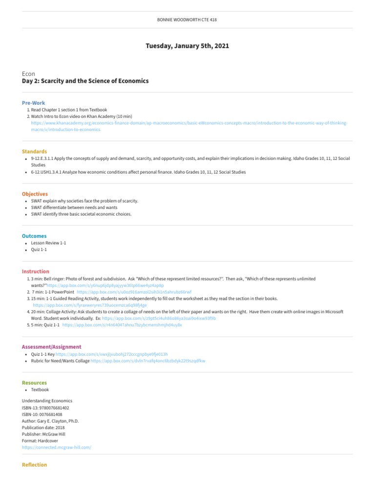 Scarcity in Economics Lesson Plan | PDF | Career & Growth | Social Science