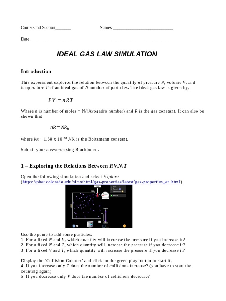 Ideal Gas Law Simulation: PV NRT | PDF | Gases | Temperature