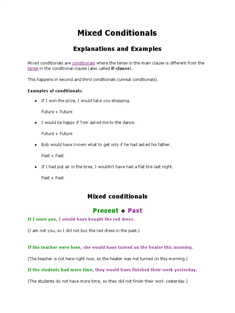 Mixed Conditionals: Explanations and Examples | Download Free PDF ...