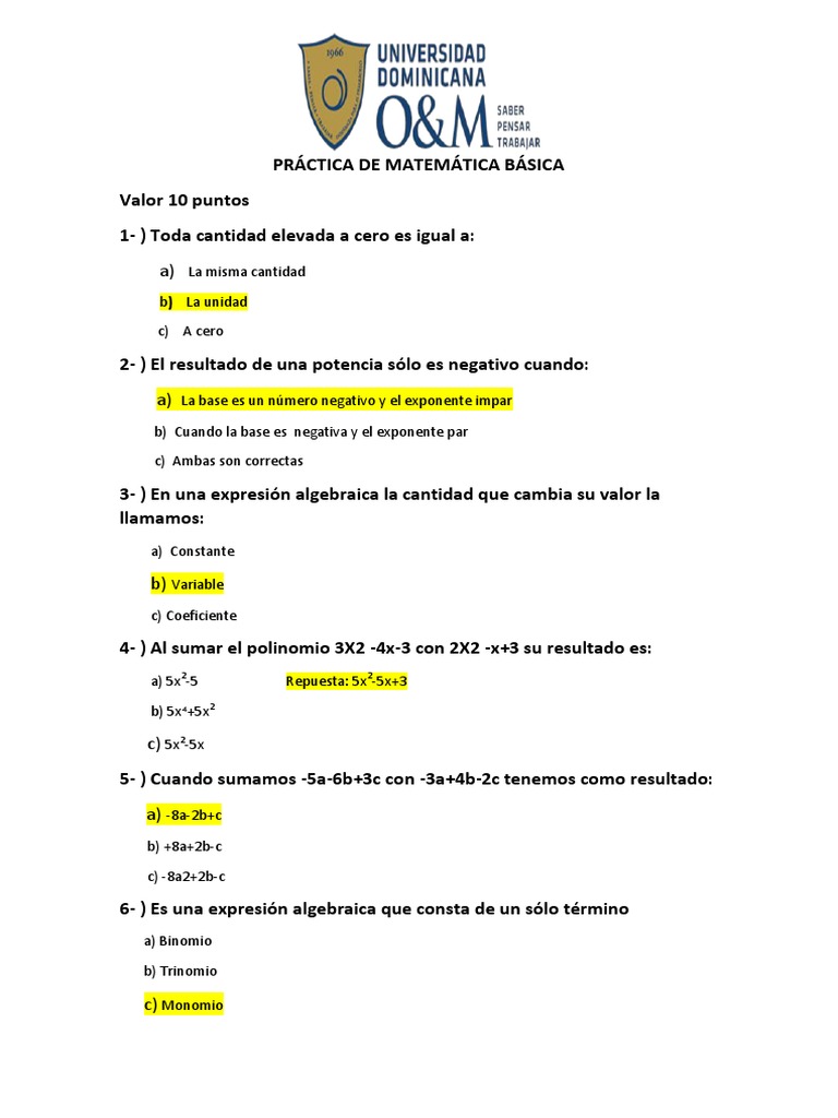 Practica de Matematica Basica | PDF | Análisis matemático | Álgebra