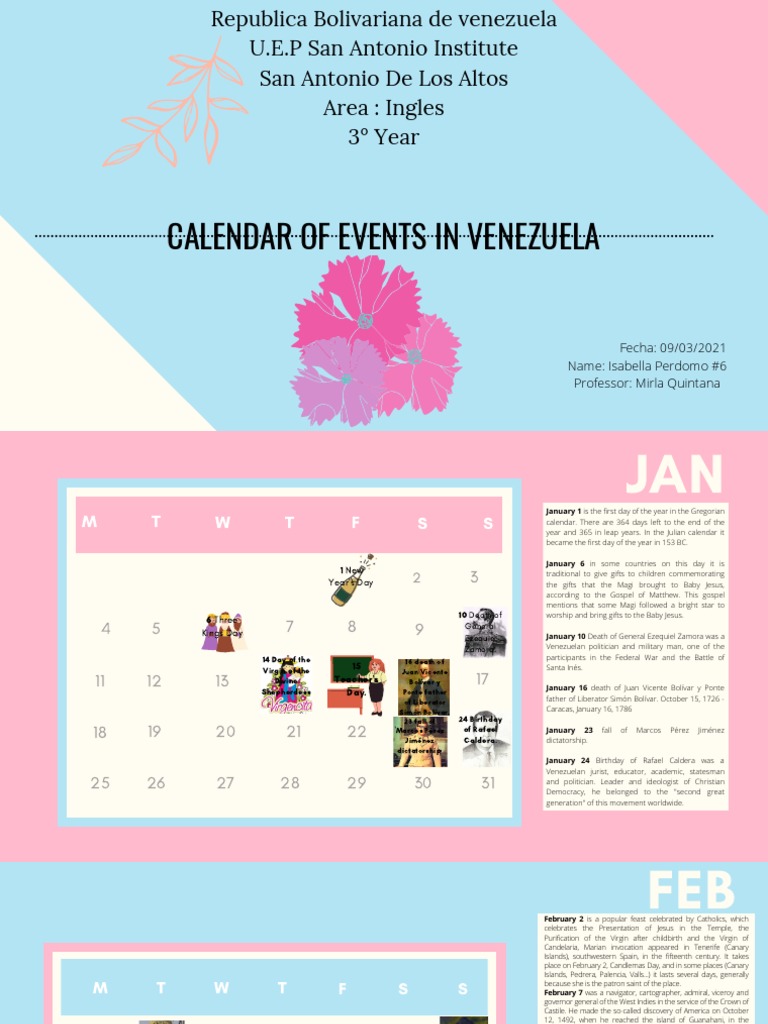 Pastel Blue and Pink Line Pattern Classroom Calendar | PDF | Venezuela