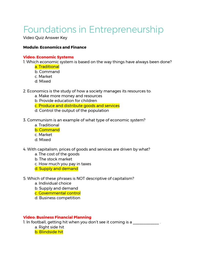 Economics and Finance Quiz Answers | PDF | Capitalism | Profit (Economics)