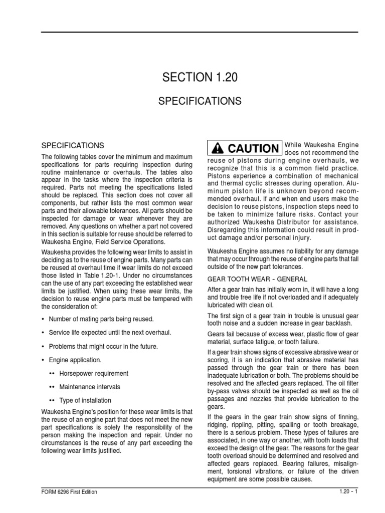 SECTION 1.20: Specifications | PDF | Piston | Engineering Tolerance