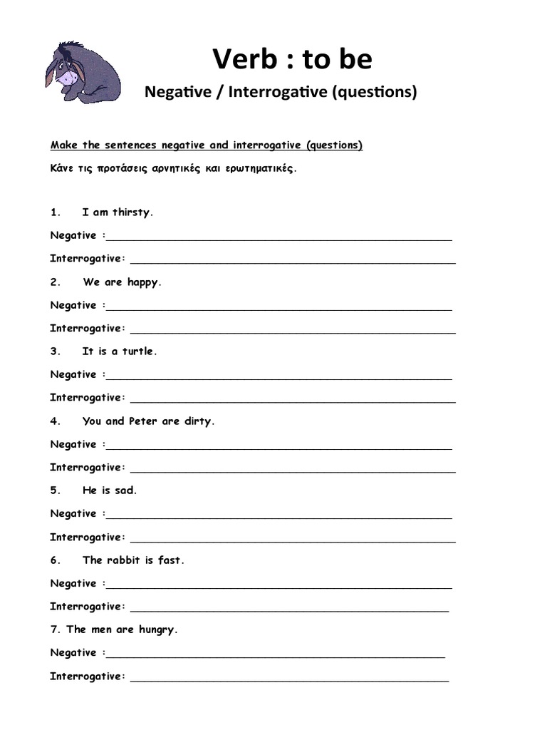 Verb To Be Negative Interrogative Grammar Drills 42936 | PDF