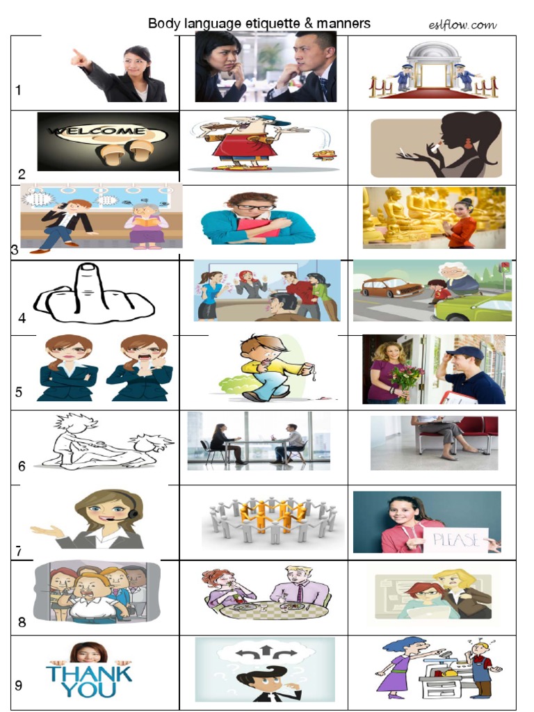 Body Language Etiquette Manners Vocabulary 2018 | PDF