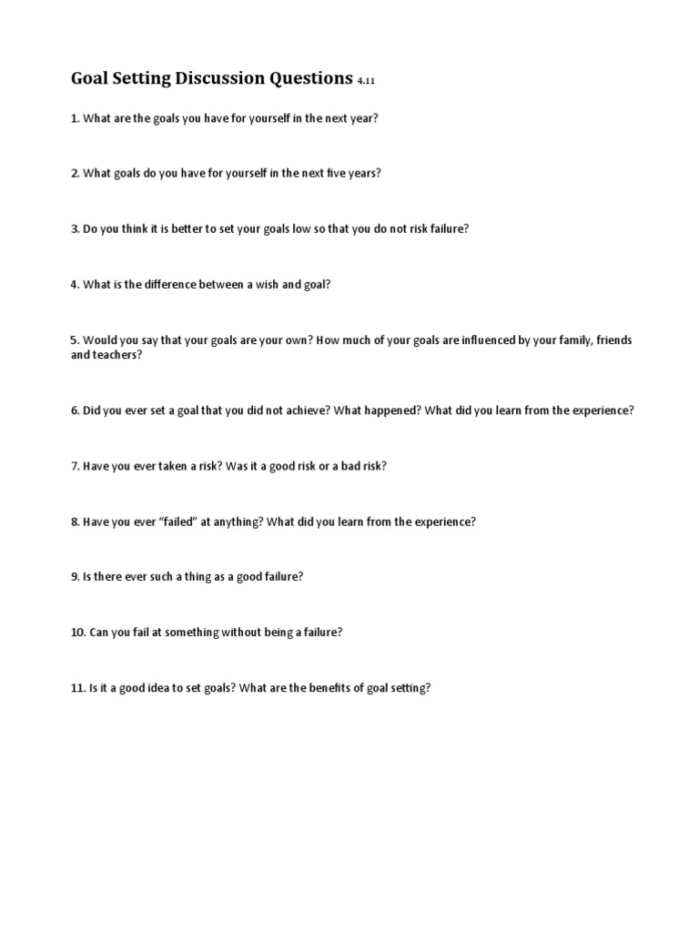 Goal Setting Discussion Questions 4 | PDF