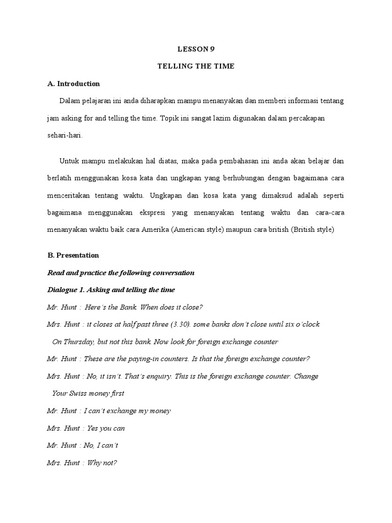 Learning to Ask for and Tell the Time in English | PDF