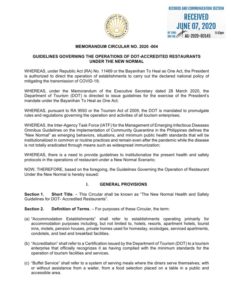 DOT Guidelines for Accredited Restaurants | PDF | Restaurants | Tableware