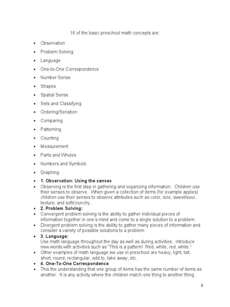 Essential Preschool Math Concepts | PDF | Numbers | Information
