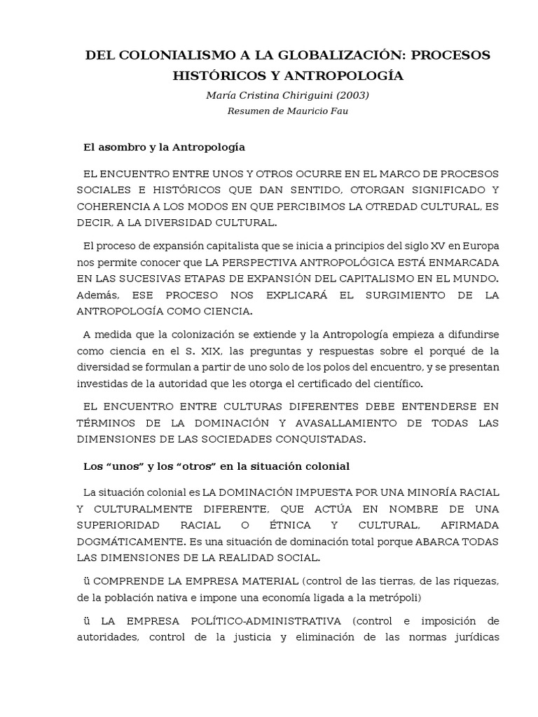 Resumen Del Colonialismo A La Globalización | PDF | Antropología | Descolonización