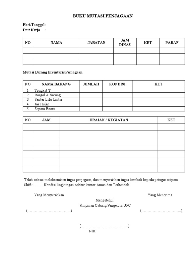 Buku Mutasi Penjagaan | PDF