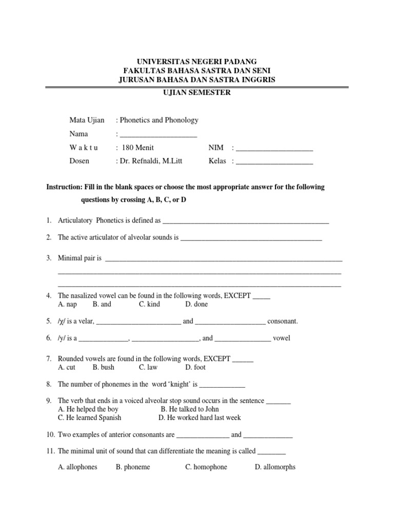 Semester Phonetics and Phonology 2021 | PDF | Phonetics | Consonant