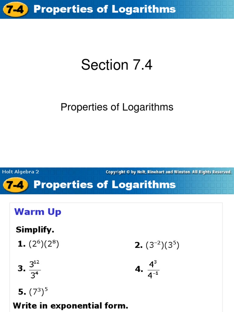 Properties of Logs | PDF | Logarithm | Exponentiation