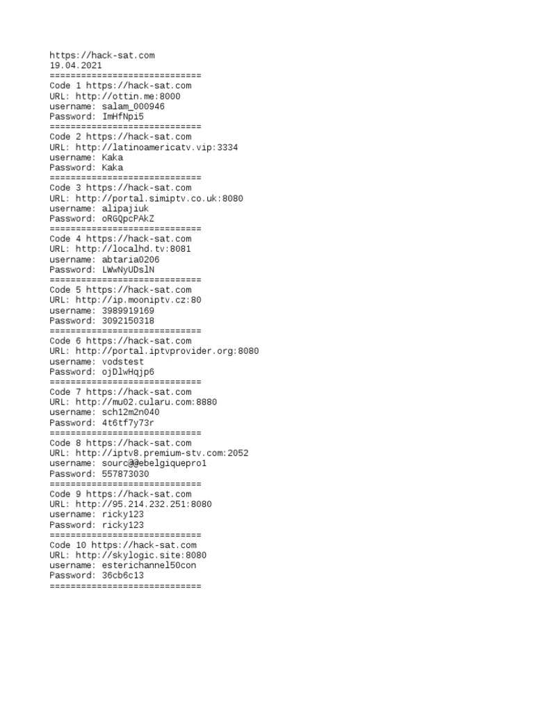 Iptv Code Xtream 19 04 2021 | PDF