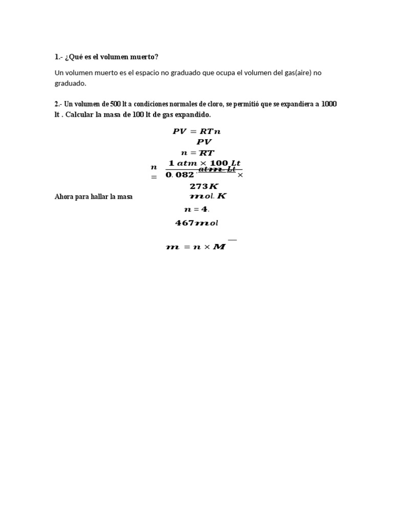 Cálculos de Volumen Muerto y Peso Molecular del Metano | PDF | Gases ...