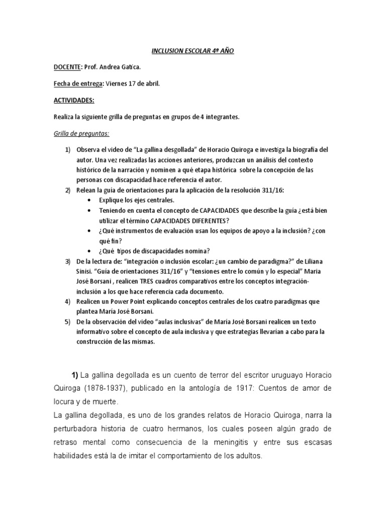 INCLUSION ESCOLAR 4º AÑO tp1 | PDF | Plan de estudios | Inclusión ...