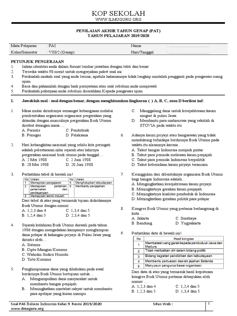 [DOKUMEN]: Soal Ujian Akhir Semester Genap Mata Pelajaran PAI Kelas VIII Sekolah Dasar | PDF