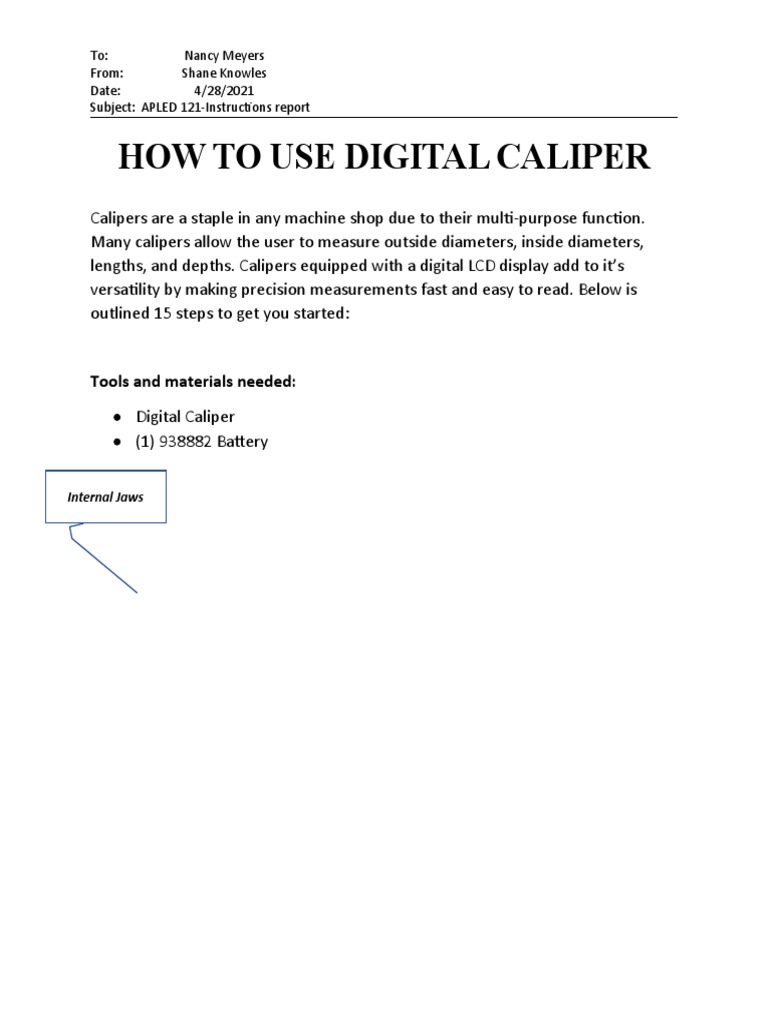 Digital Caliper Usage Instructions | PDF | Tools | Manufactured Goods