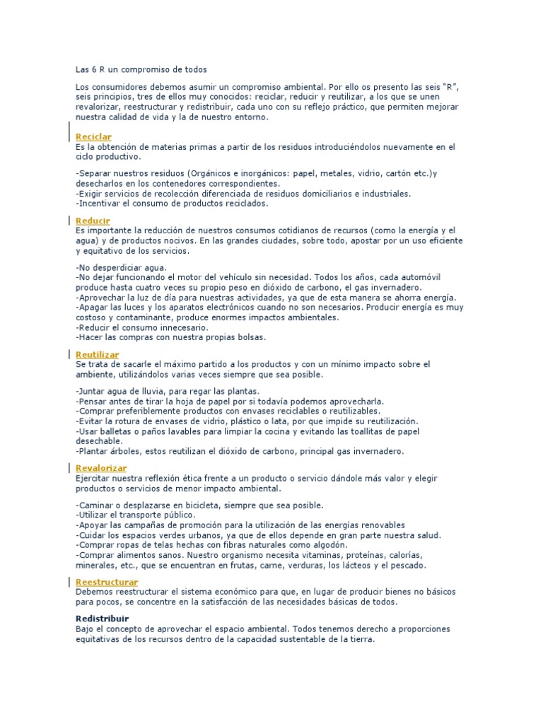 Las 6 R | Descargar gratis PDF | Reciclaje | Residuos