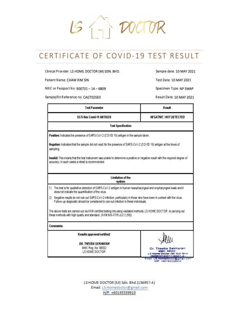 COVID-19 Test Result Certificate | PDF