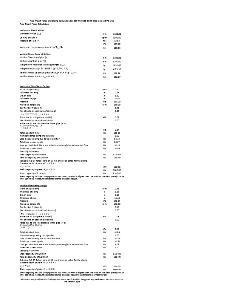 Pipe Thrust Force and ClamP Calculation | PDF | Gas Technologies | Pressure