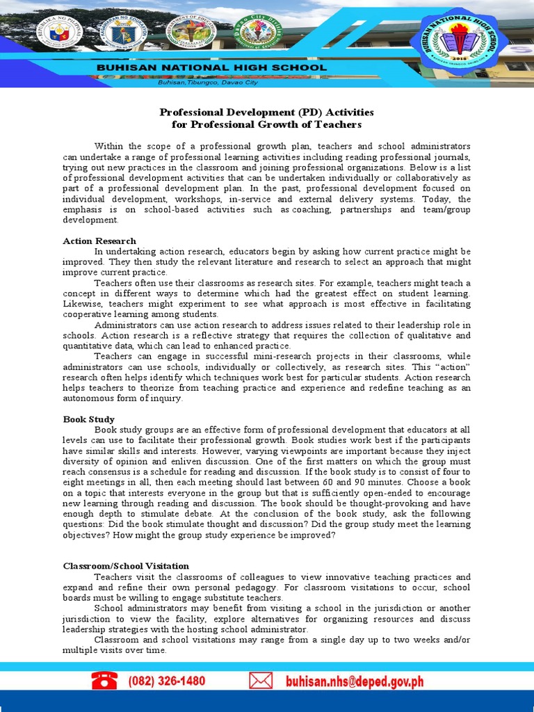 Professional Development Activities for Teachers | PDF | Mentorship ...