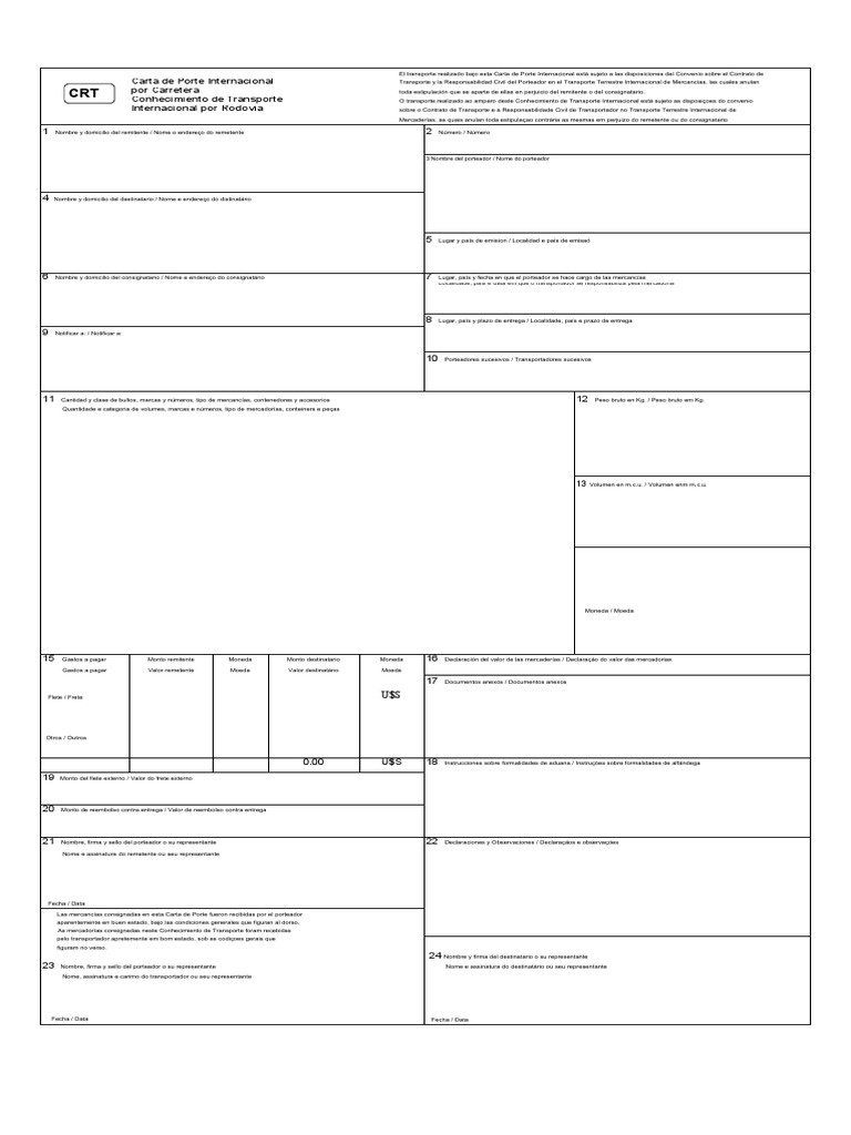 CRT - Modelo en Blanco | PDF | Transporte | Comercio