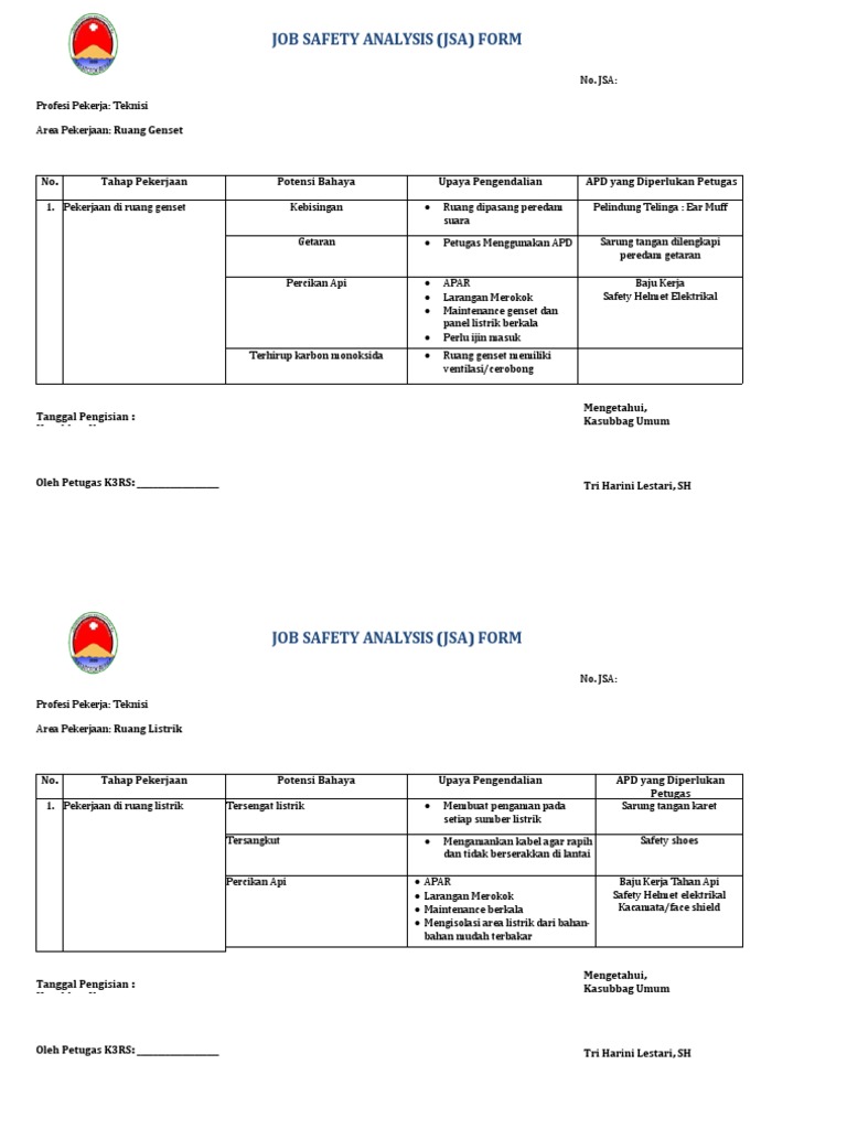 Contoh JSA untuk Pekerjaan Teknisi | PDF