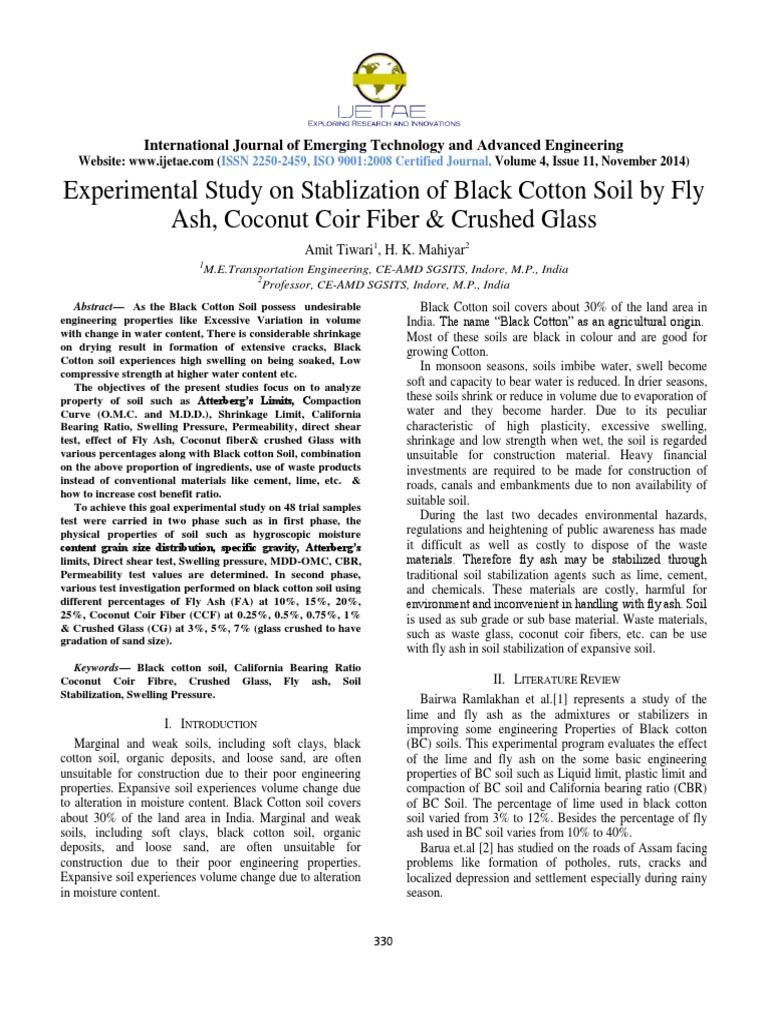Soil Stabilization with Fly Ash and Coir | PDF | Fly Ash | Soil